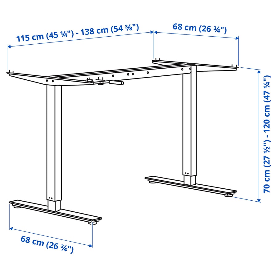 TROTTEN underframe sit/stand f table top, white, 471/4/63" - IKEA