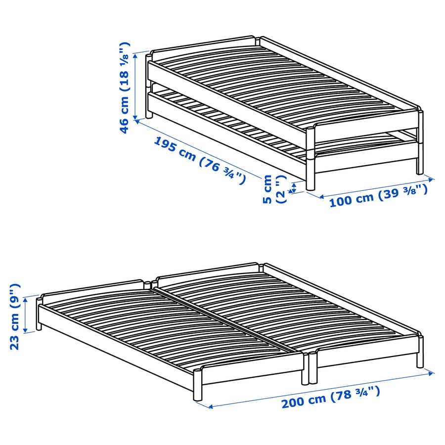 UTÅKER stackable bed with 2 mattresses, pine/Åsvang medium firm, Twin ...