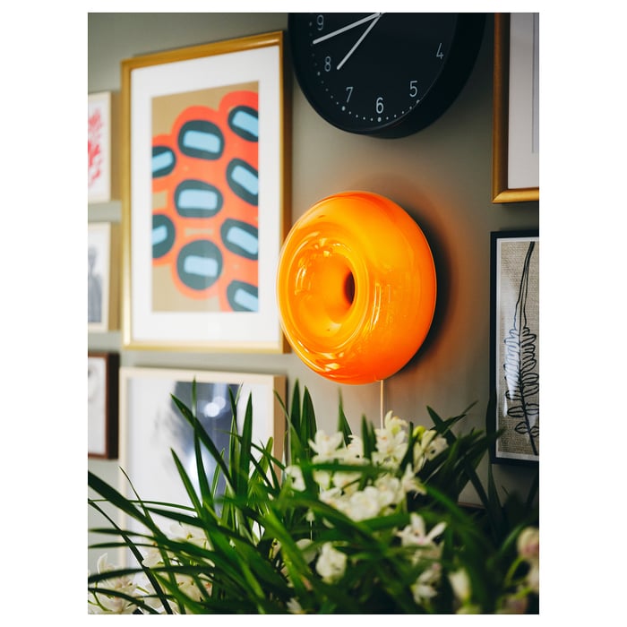 VARMBLIXT LED table/wall lamp, orange glass/round, 12" - IKEA