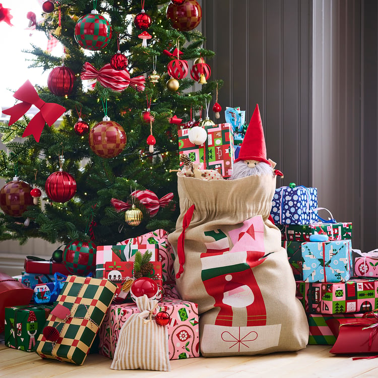 VINTERFINT String Christmas Present Bag with Santa Claus Pattern - IKEA