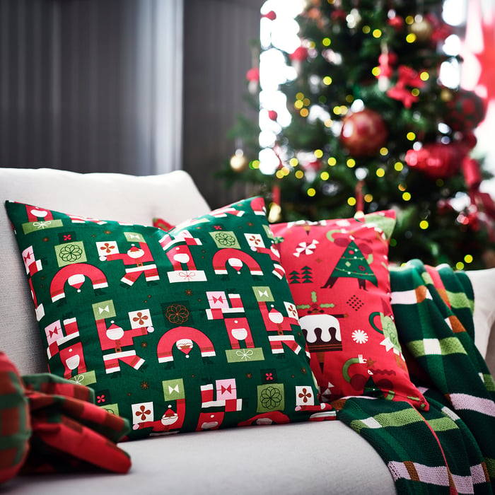 VINTERFINT cushion cover, Santa Claus pattern green, 20x20" - IKEA