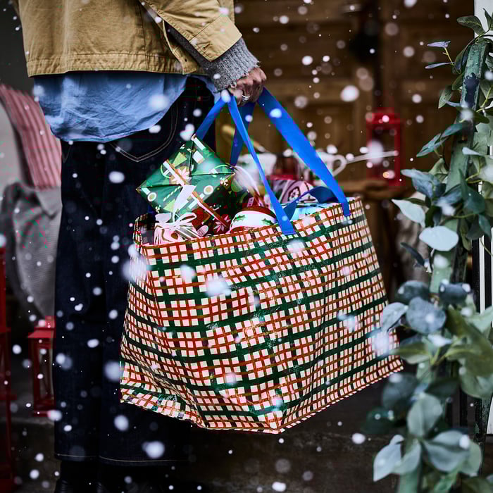 VINTERFINT Large Check Pattern Christmas Shopping Bag - IKEA