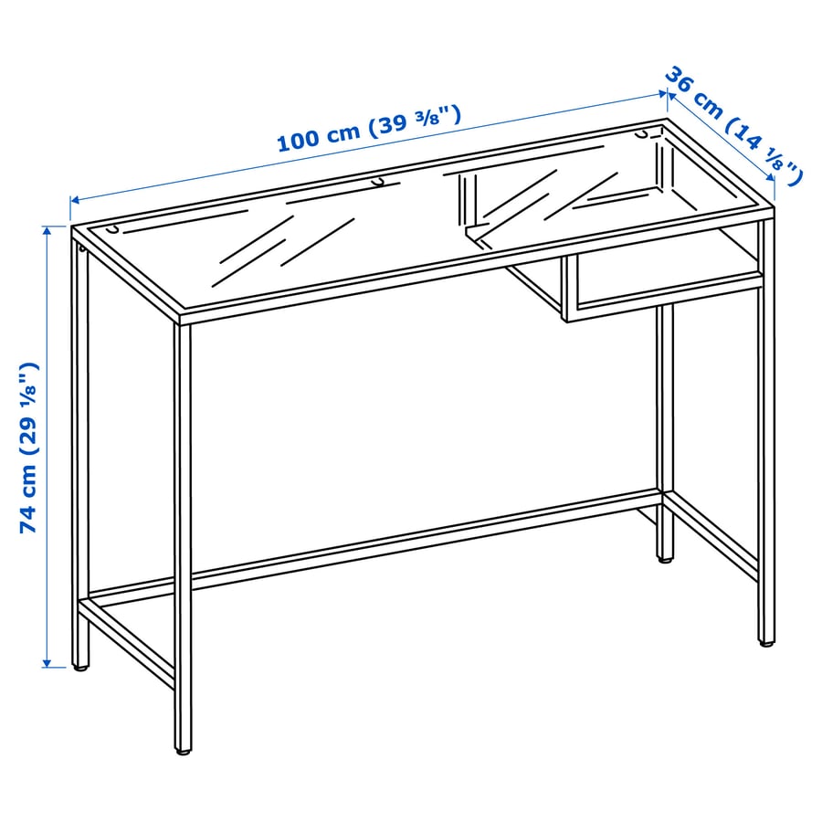 VITTSJÖ Laptop table, white, glass, 39 3/8x14 1/8" - IKEA
