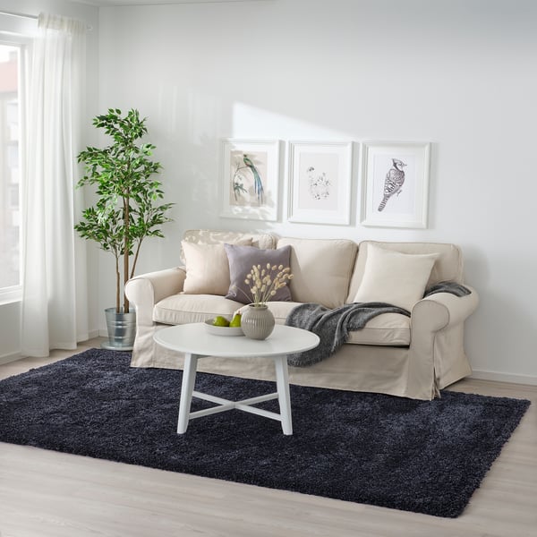 VOLLERSLEV Rug, high pile, dark blue, 6'7"x9'10" - IKEA
