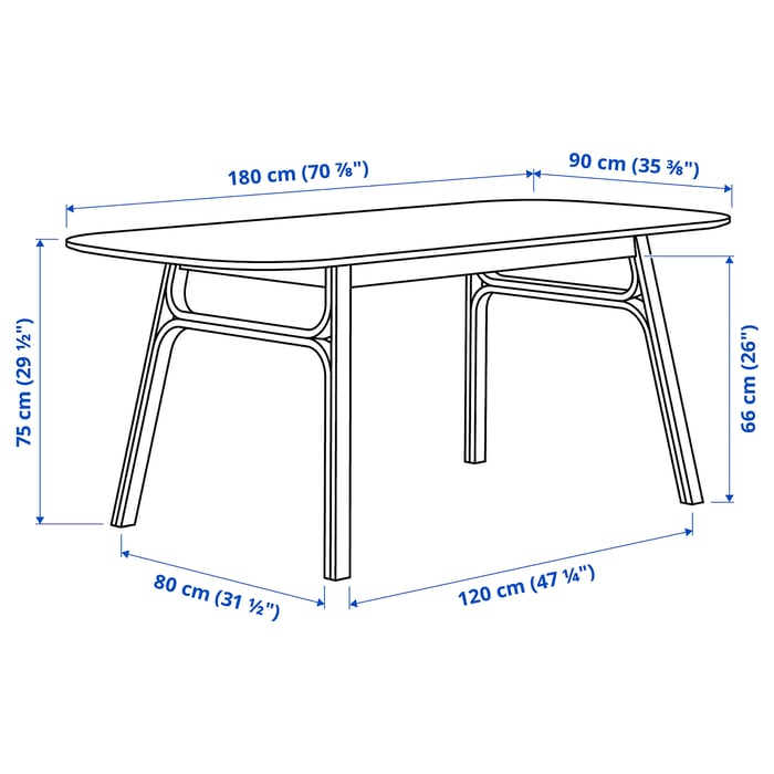 VOXLÖV dining table, light bamboo, 707/8x353/8" - IKEA