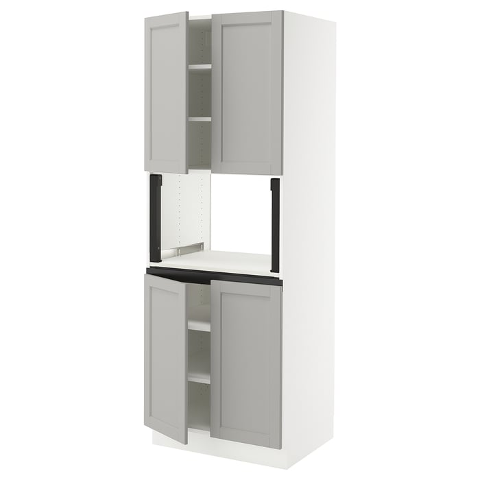 SEKTION gabinete alto microondas+4 puertas, blanco/Lerhyttan gris claro ...