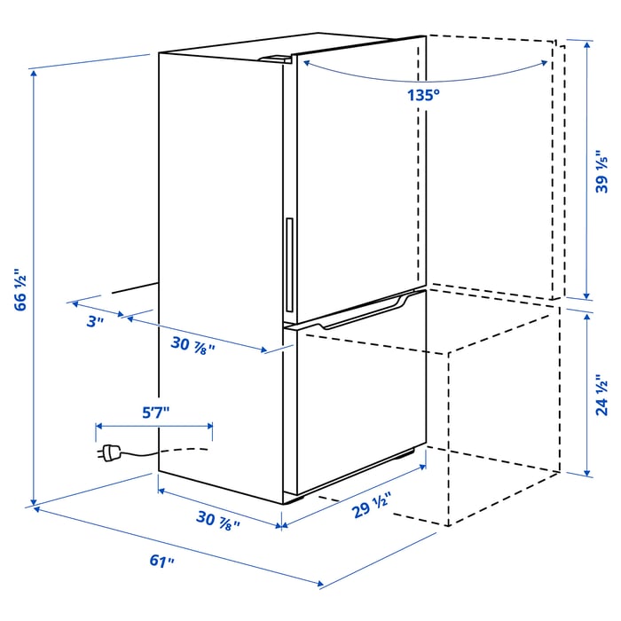 VÄLGRUNDAD refrigerador+congelador inferior, acero inoxidable, 19 cu.ft ...